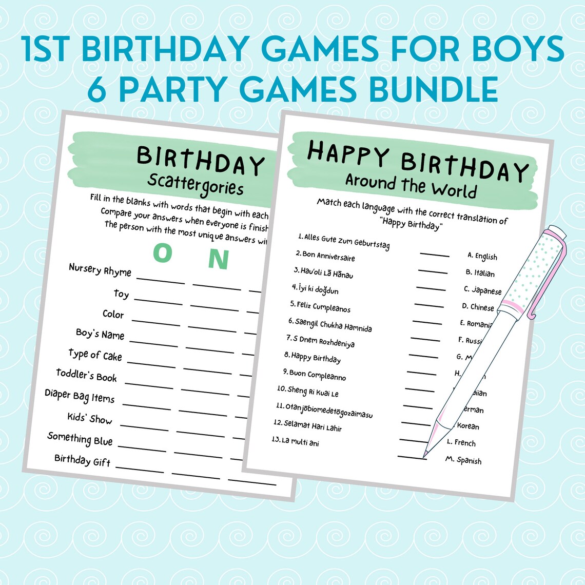 First Birthday Party Games for Boys Printable Party Games - Etsy