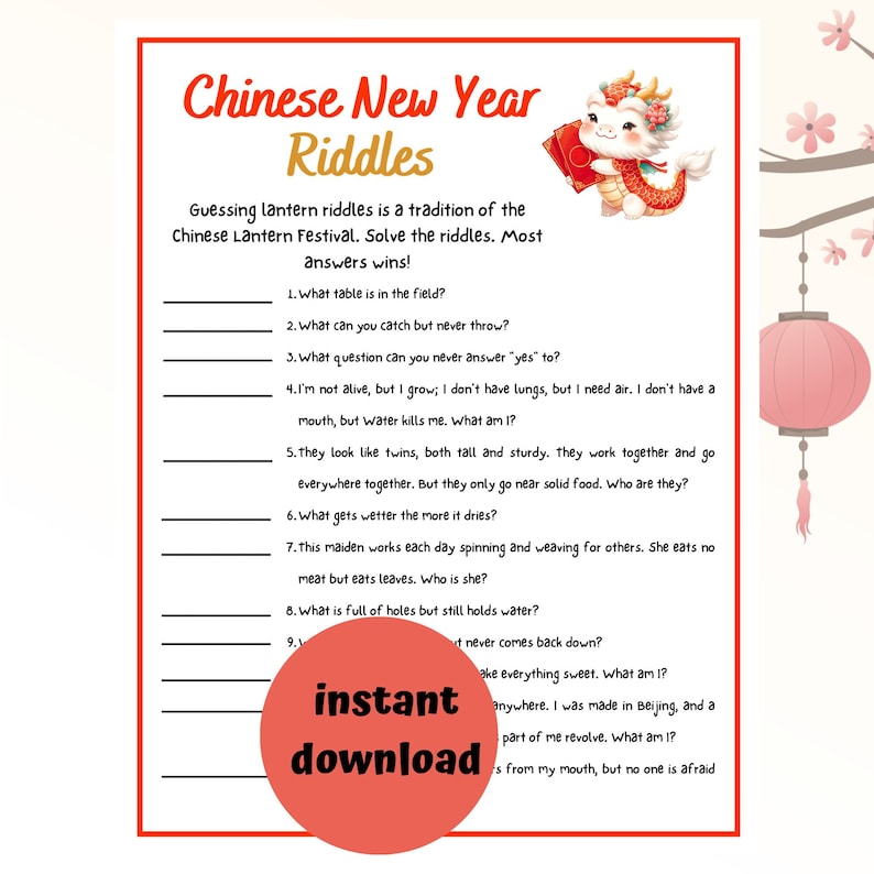 Chinese New Year Riddles | New Year Icebreaker Game | Lunar New Year ...