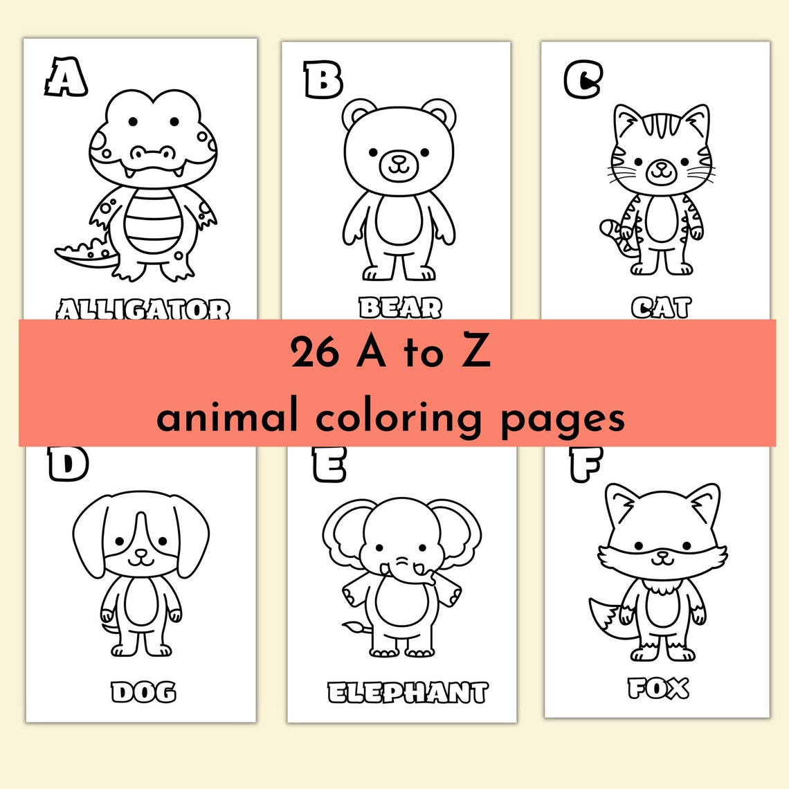 26 ABC Printable Alphabet Animal Coloring Pages, Kindergarten Activity ...
