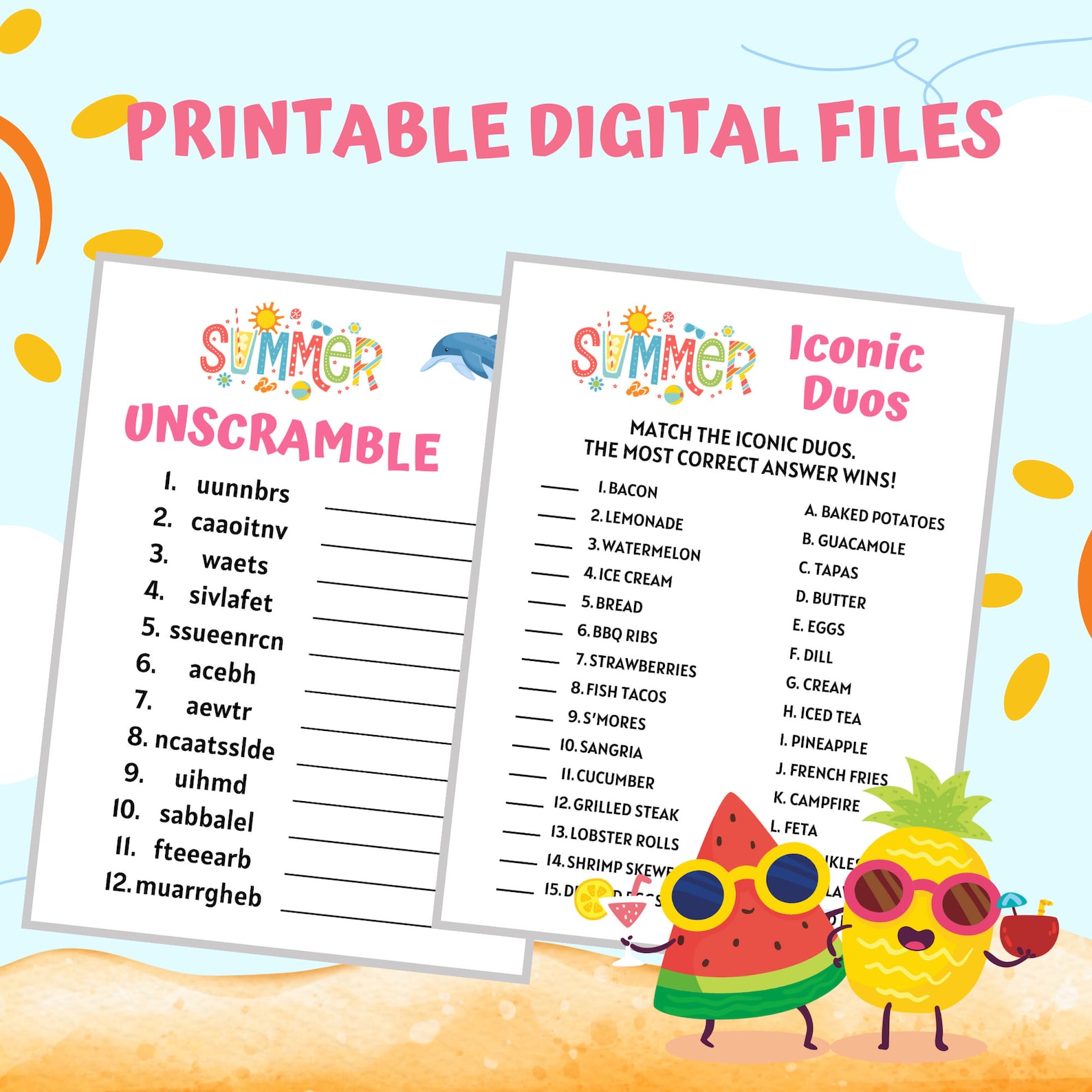 Summer Printable | Summer Activities for Kids | Adult Pool Party Game ...