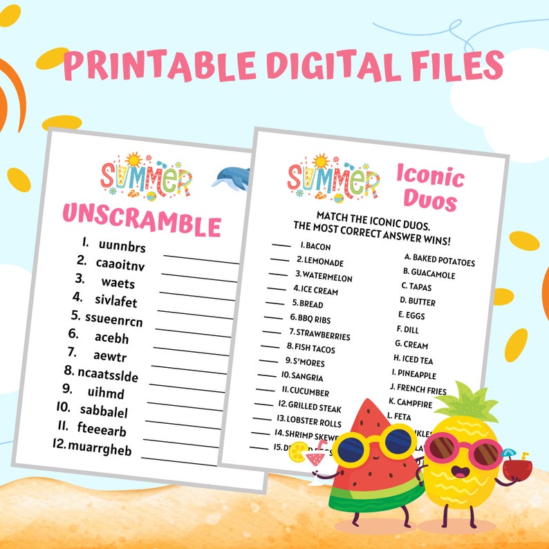 Summer Printable | Summer Activities for Kids | Adult Pool Party Game ...