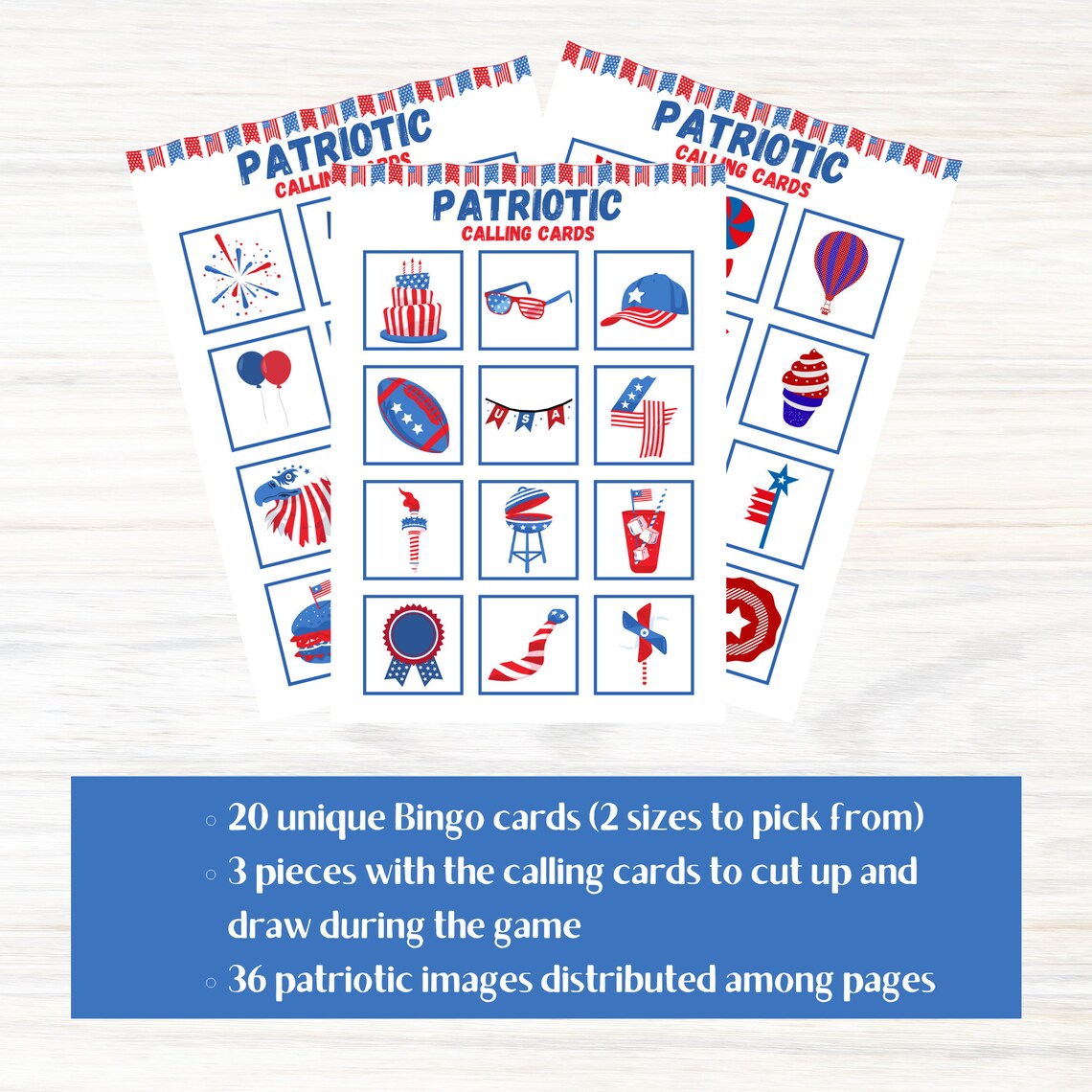 Printable Bingo, 20 Cards, Patriotic Bingo Cards, 4th of July Party ...
