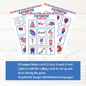 Printable Bingo, 20 Cards, Patriotic Bingo Cards, 4th of July Party ...