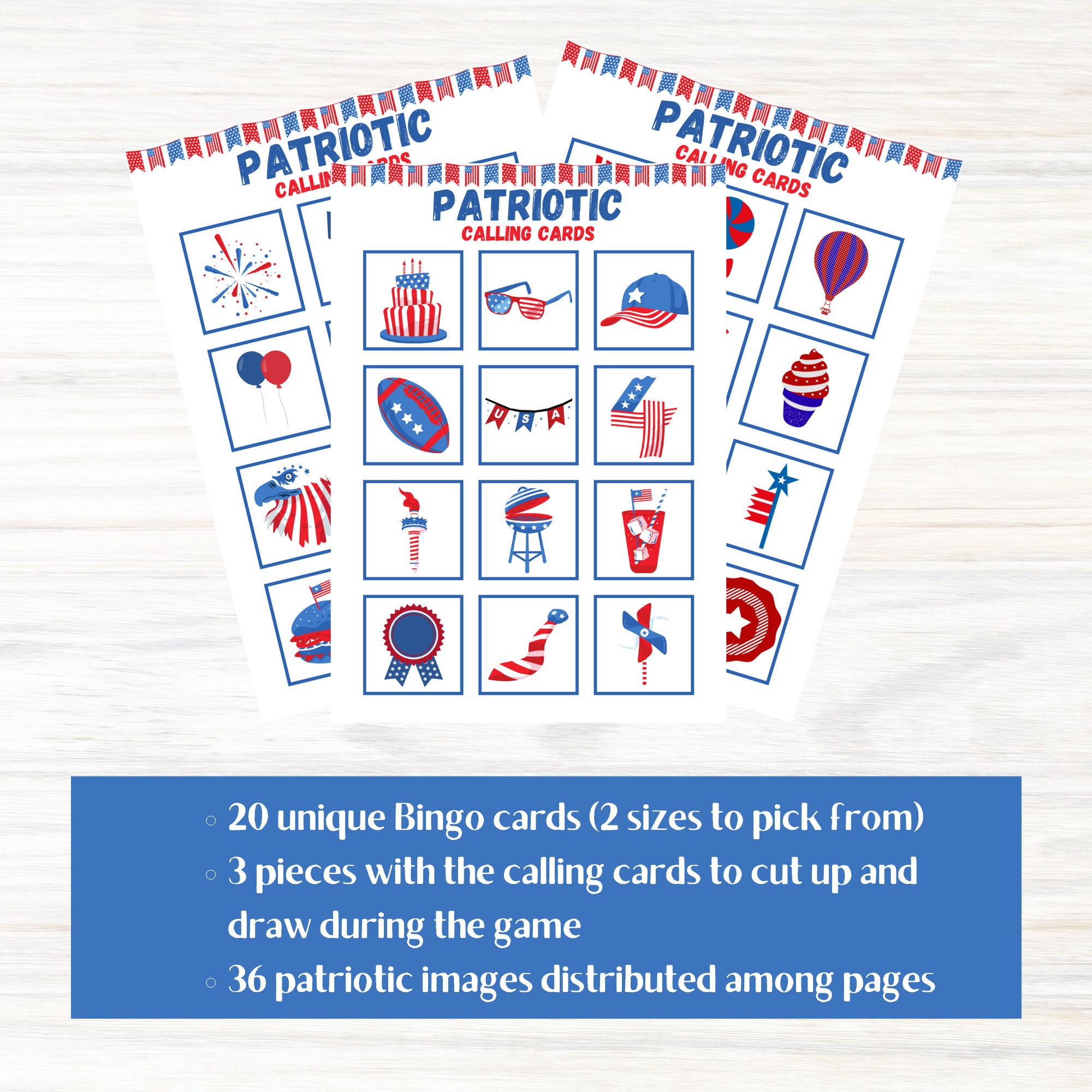 Printable Bingo, 20 Cards, Patriotic Bingo Cards, 4th of July Party ...