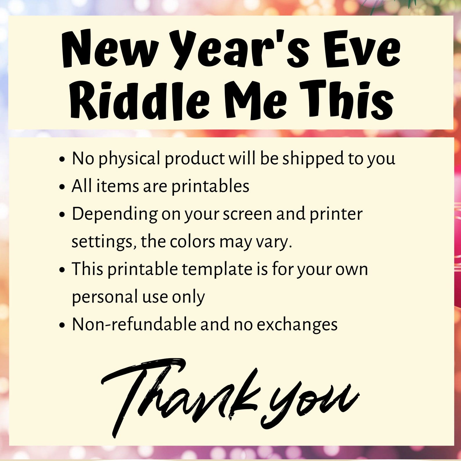 New Years Eve Riddle Me This Game | New Years Eve Printable Party Games ...