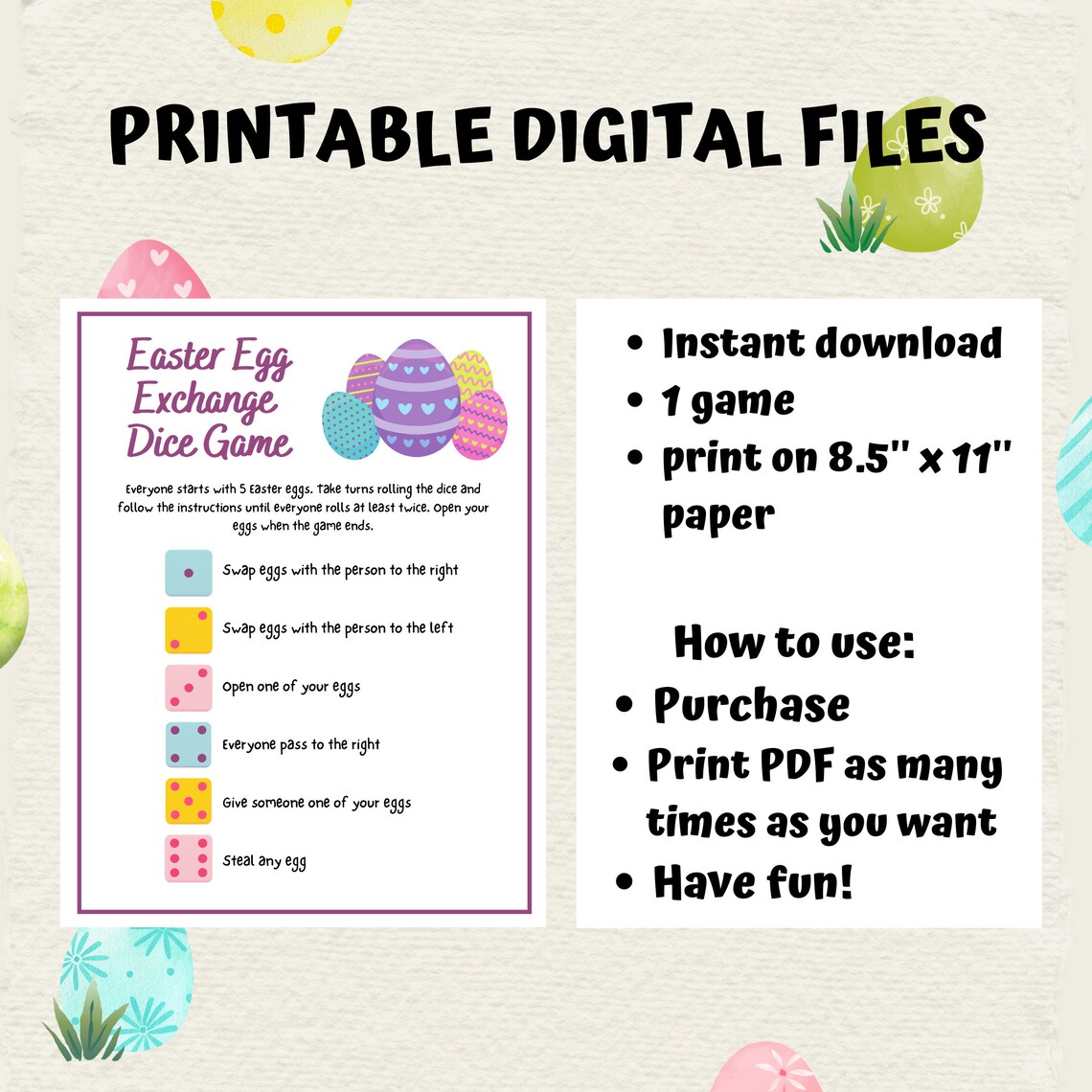 Easter Egg Exchange Dice Game | Printable Easter Game | Easter ...