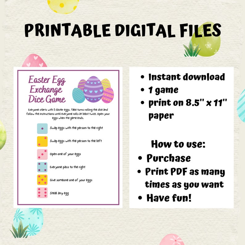 Easter Egg Exchange Dice Game | Printable Easter Game | Easter ...