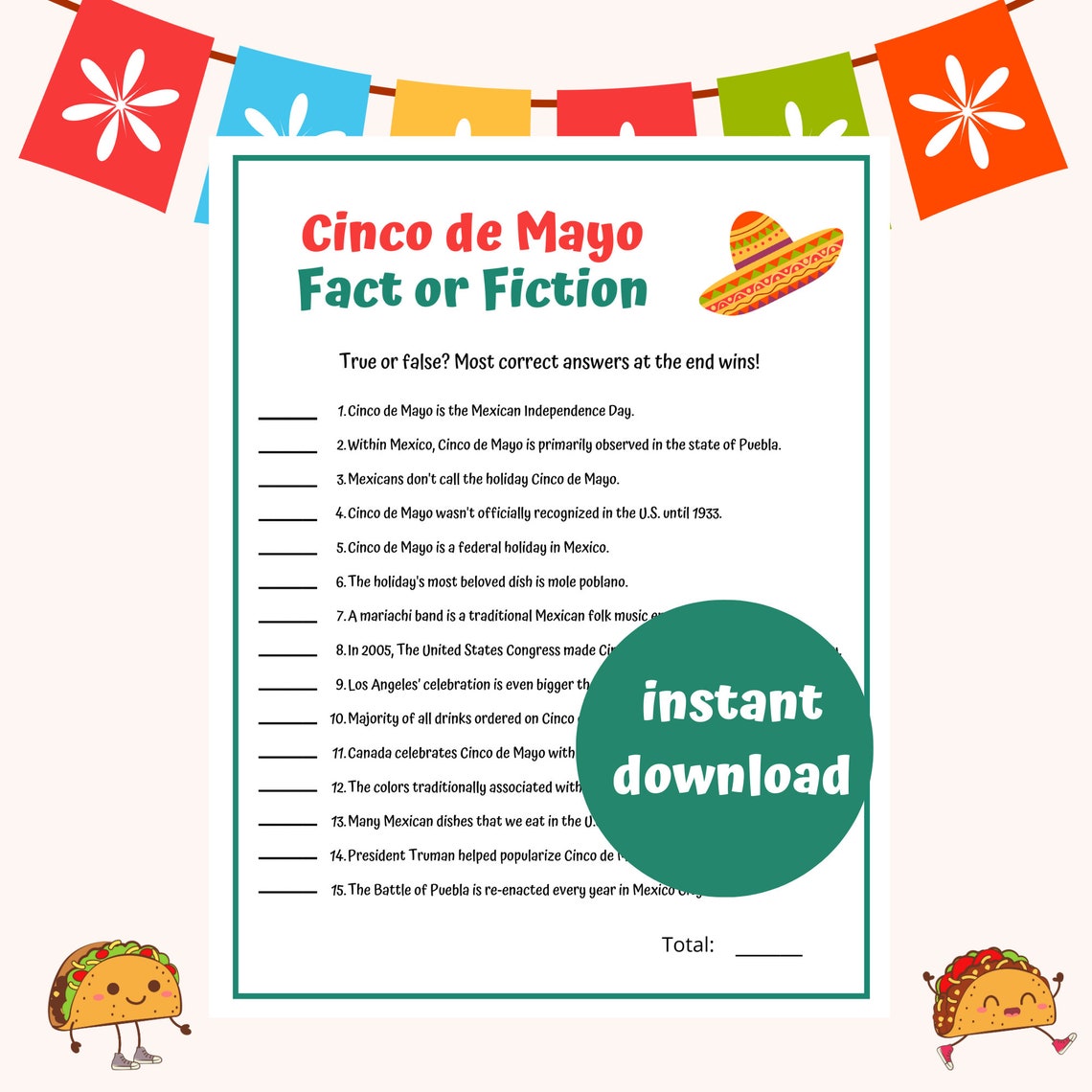 Cinco De Mayo Fact or Fiction Game | Mexican Trivia Game | Fiesta Fun ...