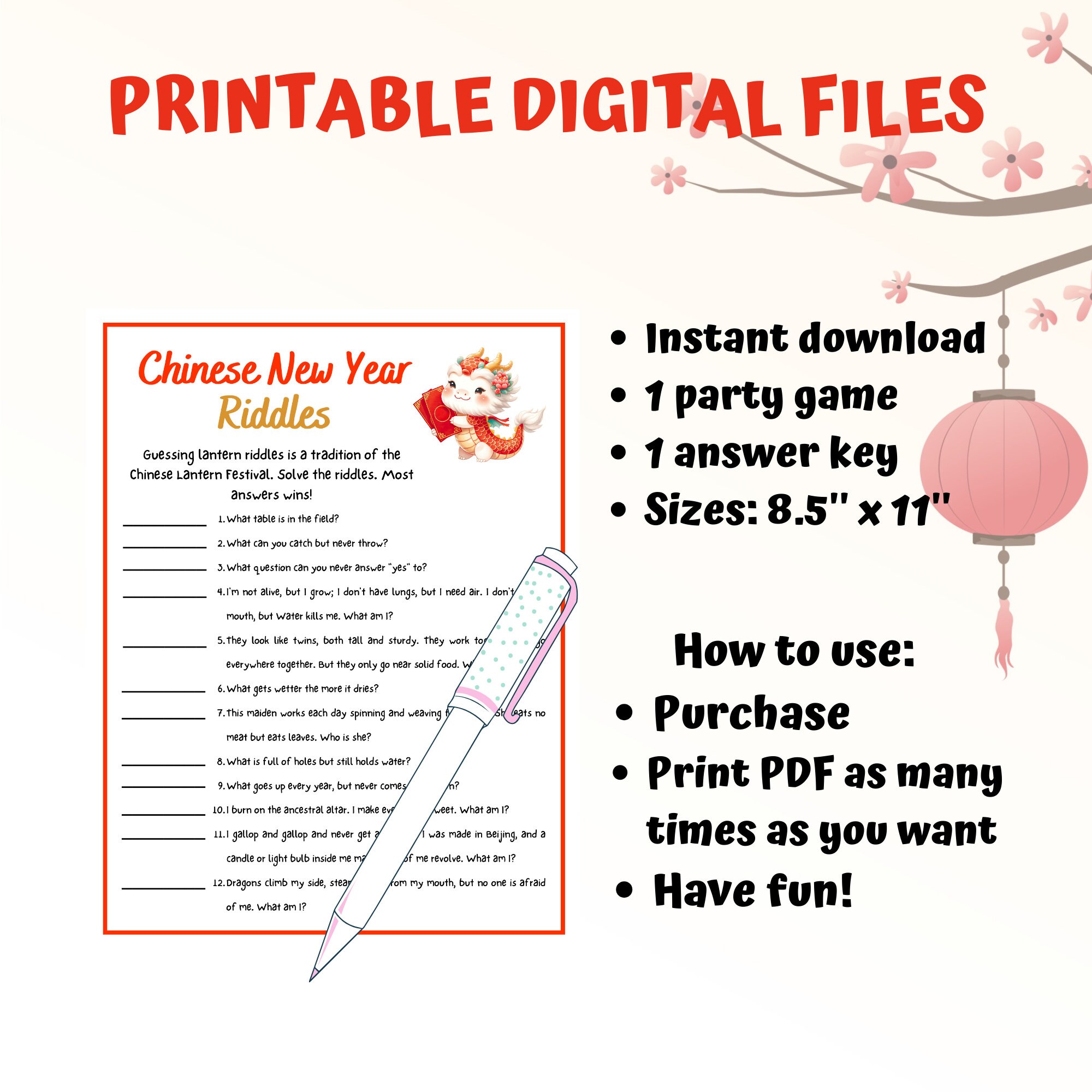 Chinese New Year Riddles | New Year Icebreaker Game | Lunar New Year ...