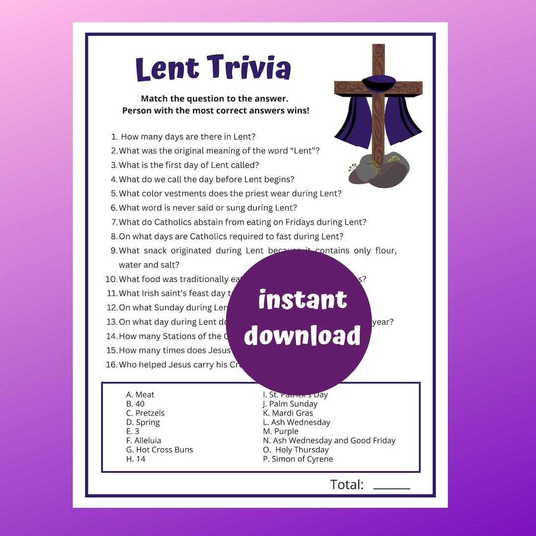 Lent Trivia Game | Kids or Adults Lent Trivia Quiz | Lenten Party Game ...