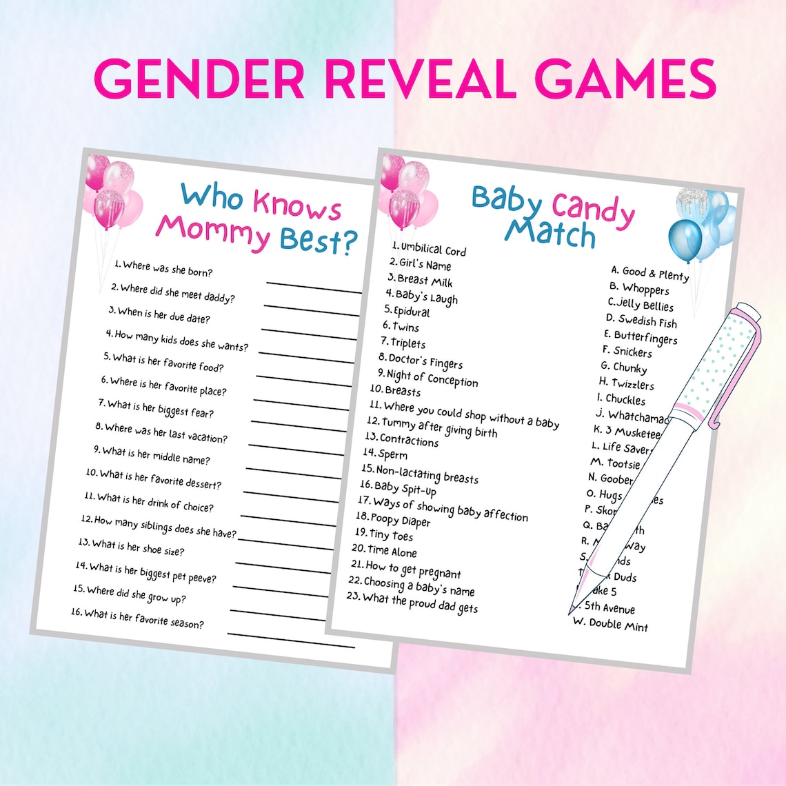 25 Gender Reveal Games Printable Gender Reveal Party Games - Etsy