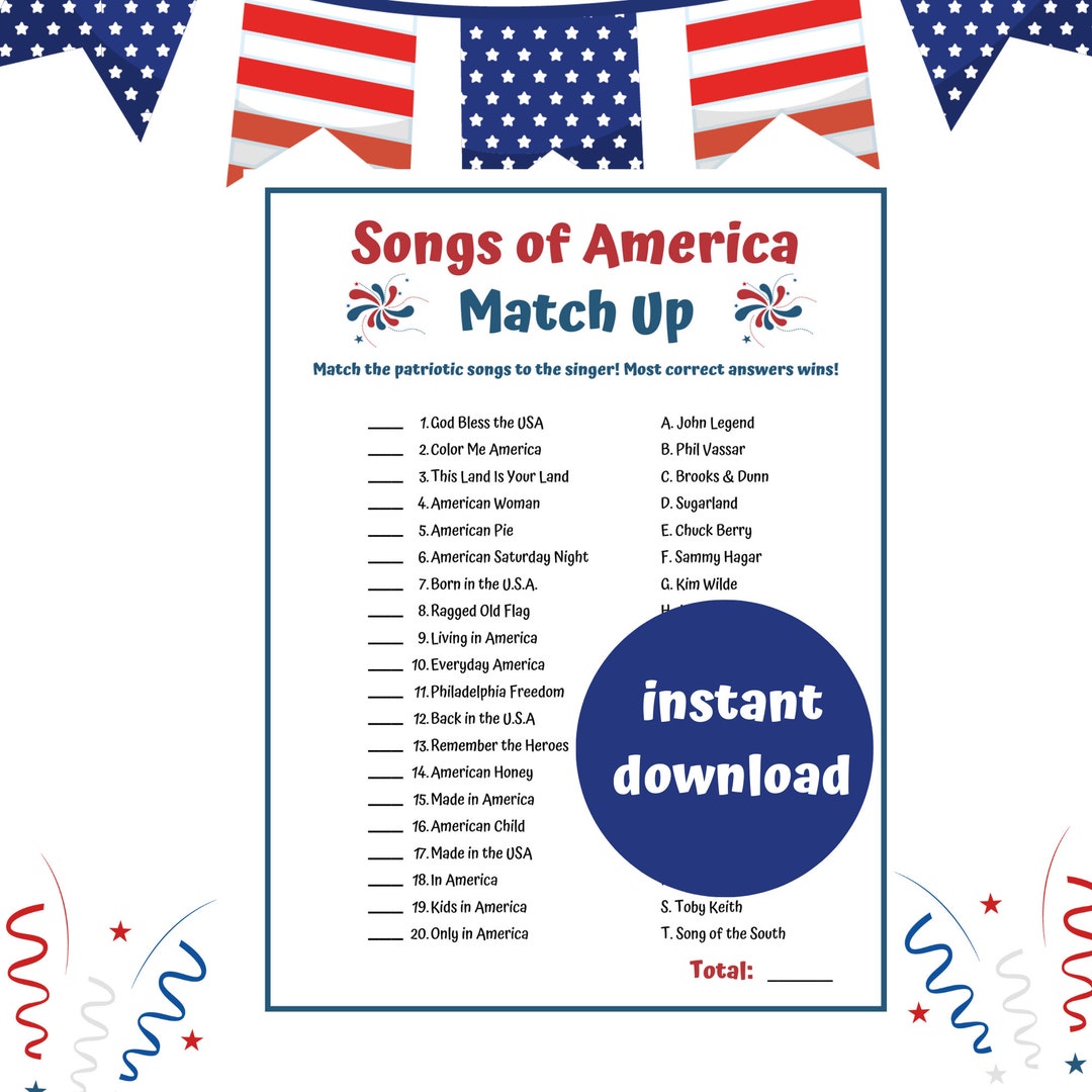 Songs of America Trivia Match up Game | Patriotic Songs | Memorial Day ...