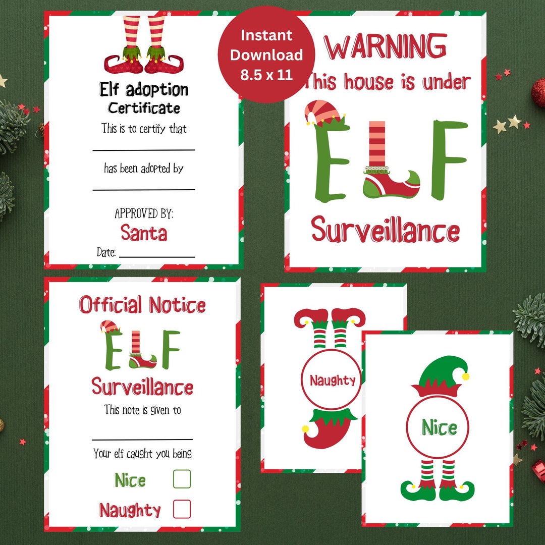 Elf Adoption Certificate, Elf Surveillance, Elf Warning Letter, Naughty ...