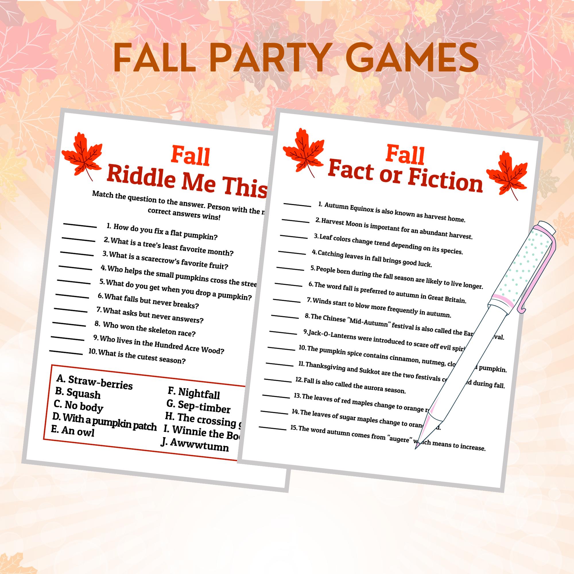 20 Fall Party Games Bundle, Printable Autumn Games, Fun Fall Activities ...