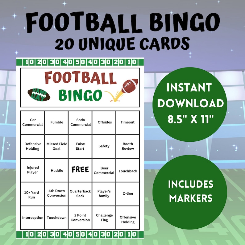 20 Football Bingo Cards | Bowl Party Games | Football Party Games ...