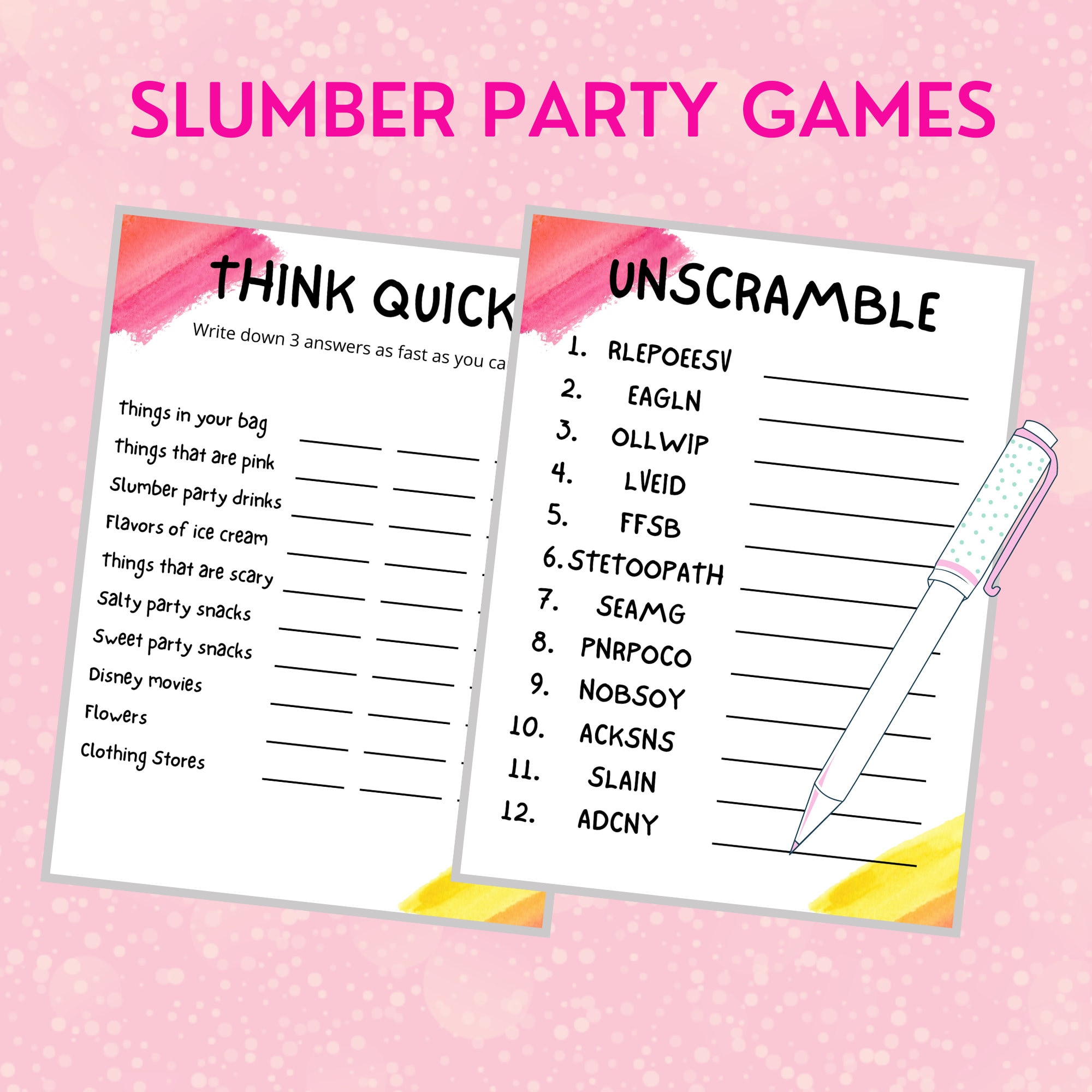 12 Teen Slumber Party Games Printable | Teen/preteen Sleepover Games ...