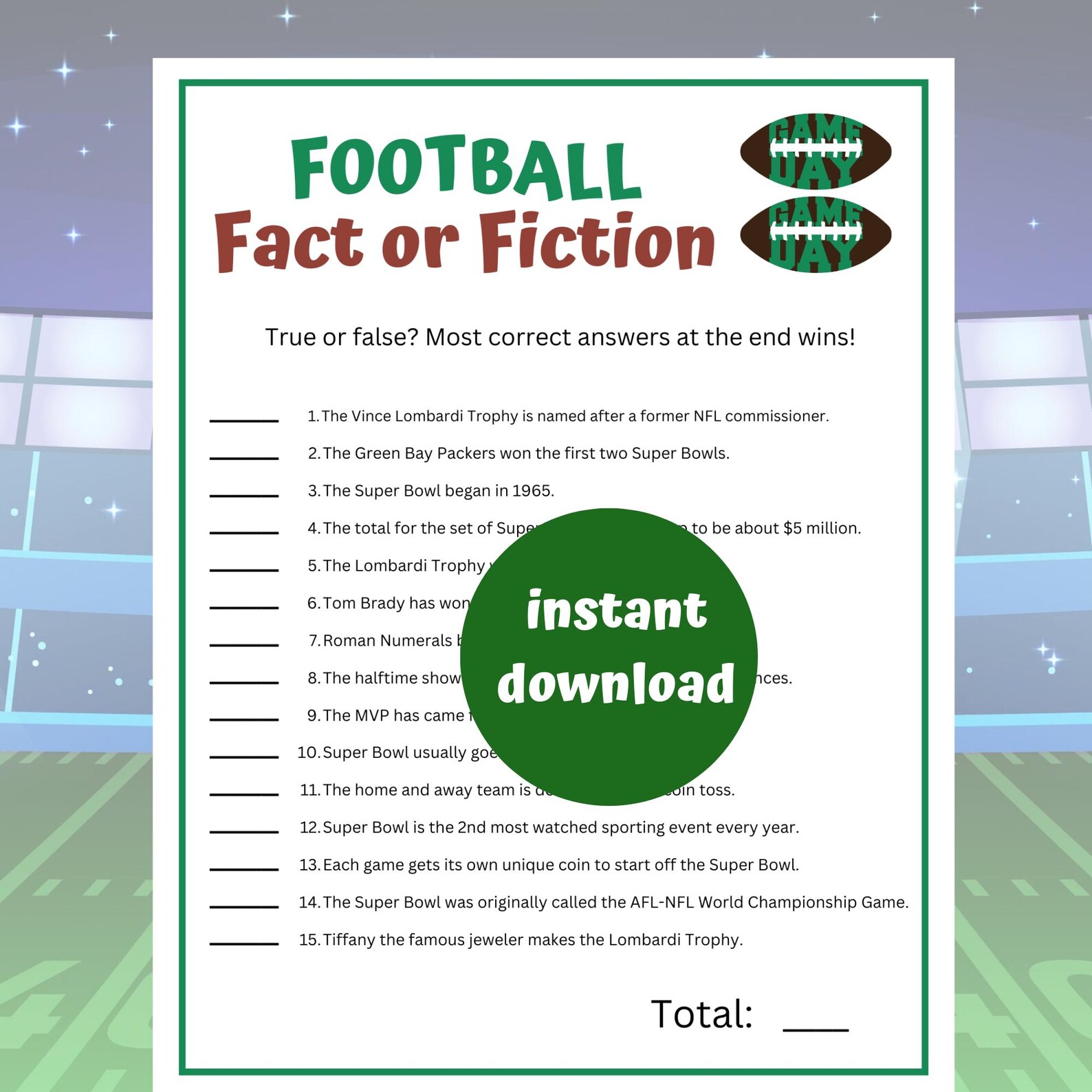 Football Fact or Fiction | Bowl Party Games | Football Party Games ...