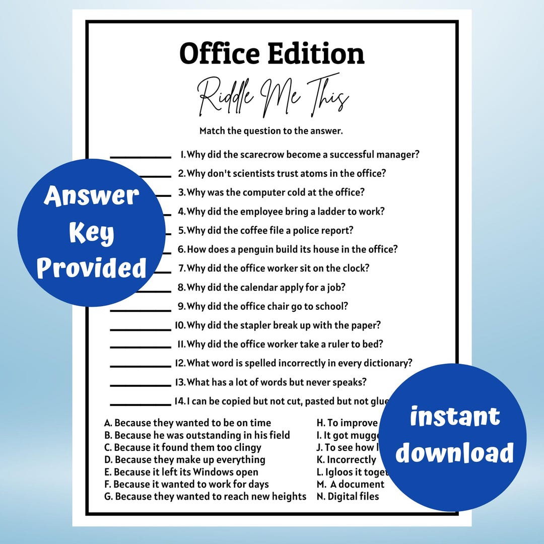 Office Riddle Me This Printable | Fun Coworker Games | Printable Office ...