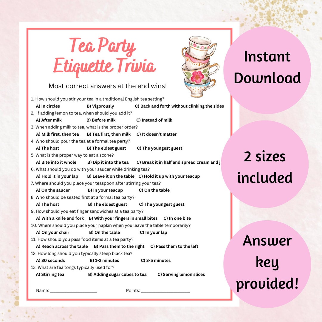 Tea Party Etiquette Game | Tea Party Game | Tea Party Etiquette | Tea ...
