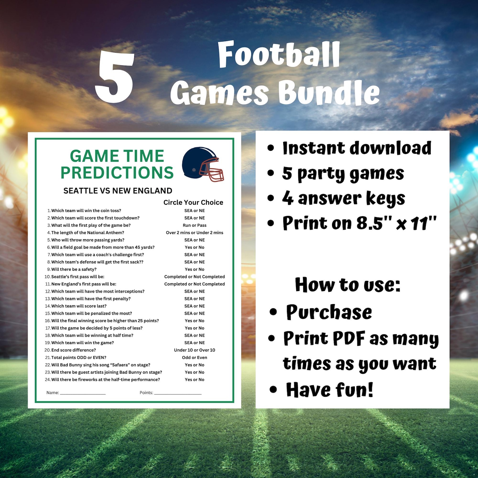 5 Football Party Game Set | Football Trivia | Sup3r Bowl Printable ...