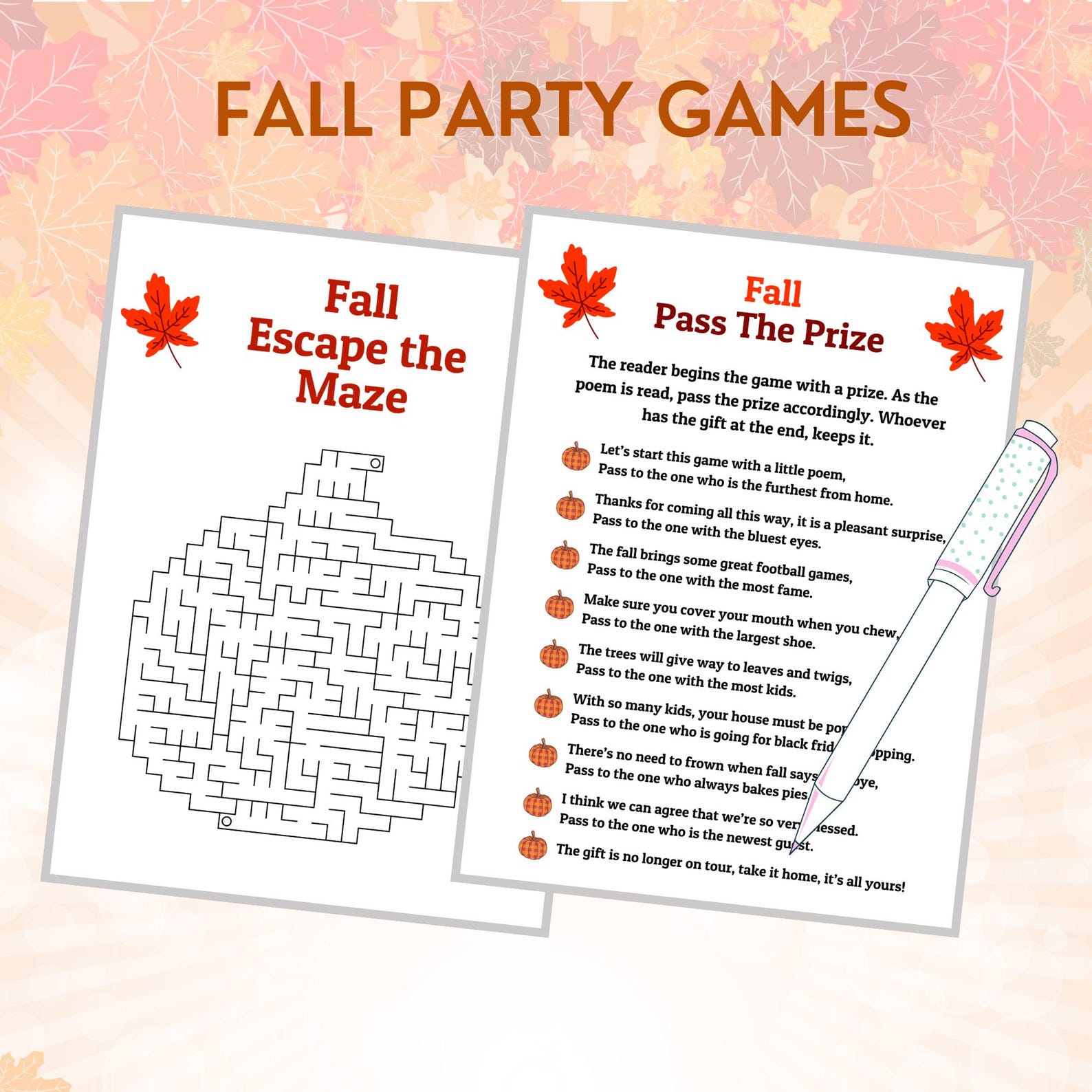 20 Fall Party Games Bundle, Printable Autumn Games, Fun Fall Activities ...