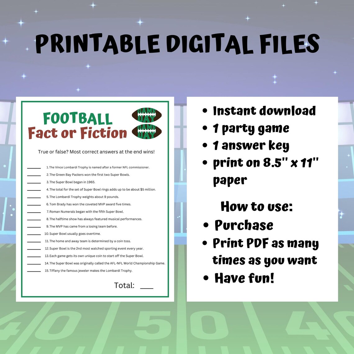 Football Fact or Fiction | Bowl Party Games | Football Party Games ...