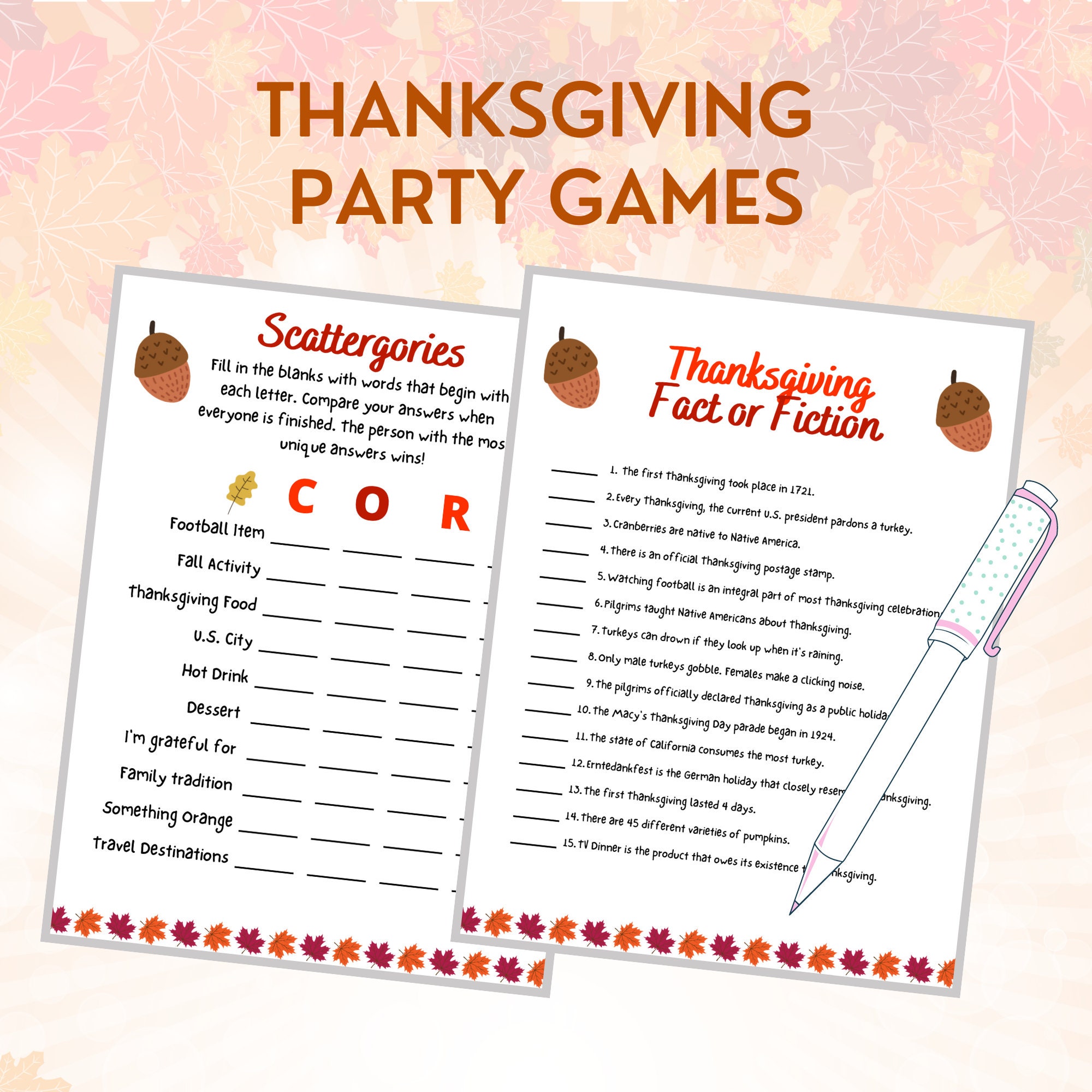 15 Thanksgiving Games Bundle Thanksgiving Dinner Party - Etsy