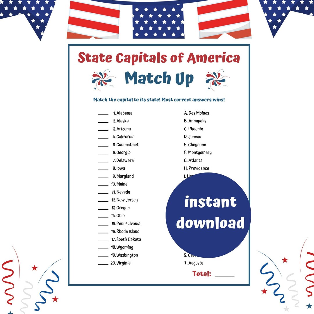State Capitals Trivia Match up Game | U.S. Capital Trivia | Memorial ...