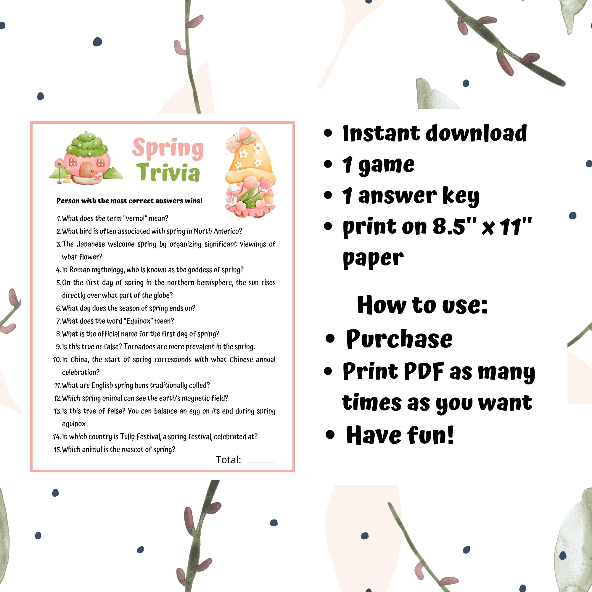 Spring Trivia Game | Printable Springtime Game | Spring Printable for ...