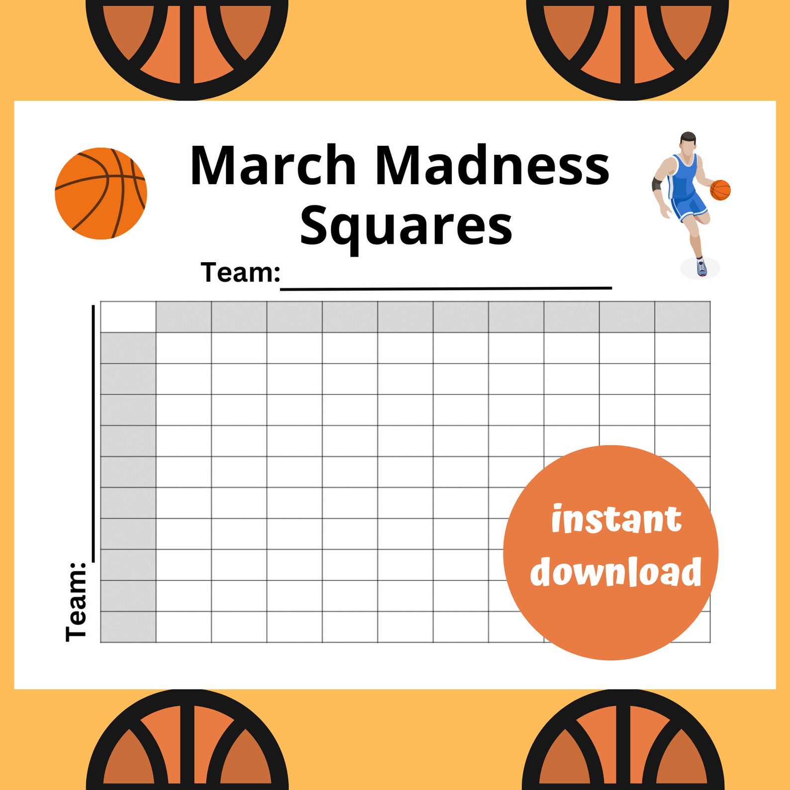 March Madness Games Squares Printable March Madness Game NCAA ...