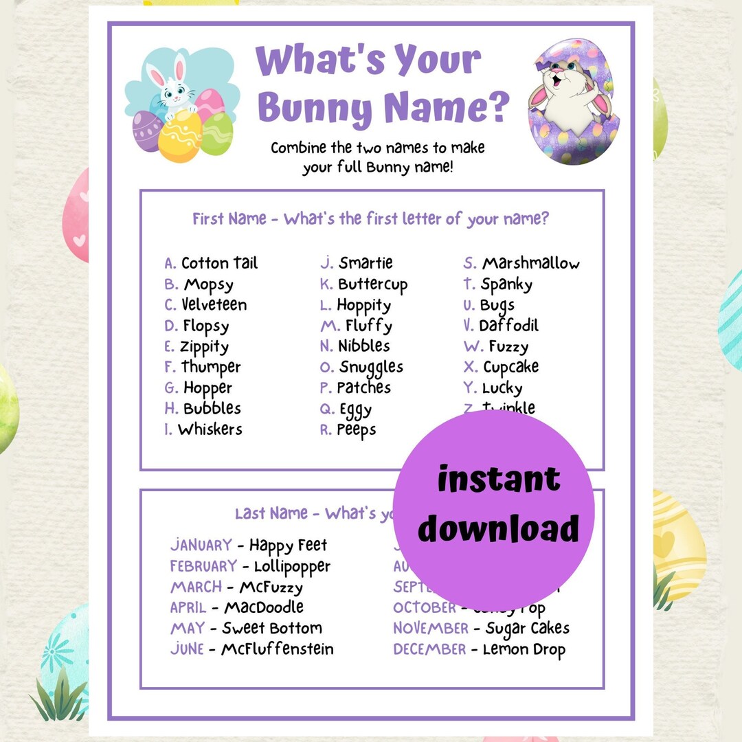 What's Your Bunny Name | Easter Bunny Name Game | Easter Printable for ...