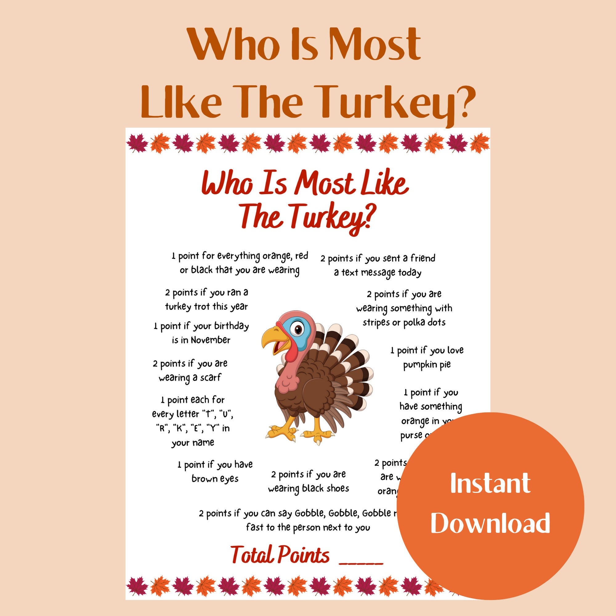 Who is Most Like the Turkey Game thanksgiving Game Printable - Etsy