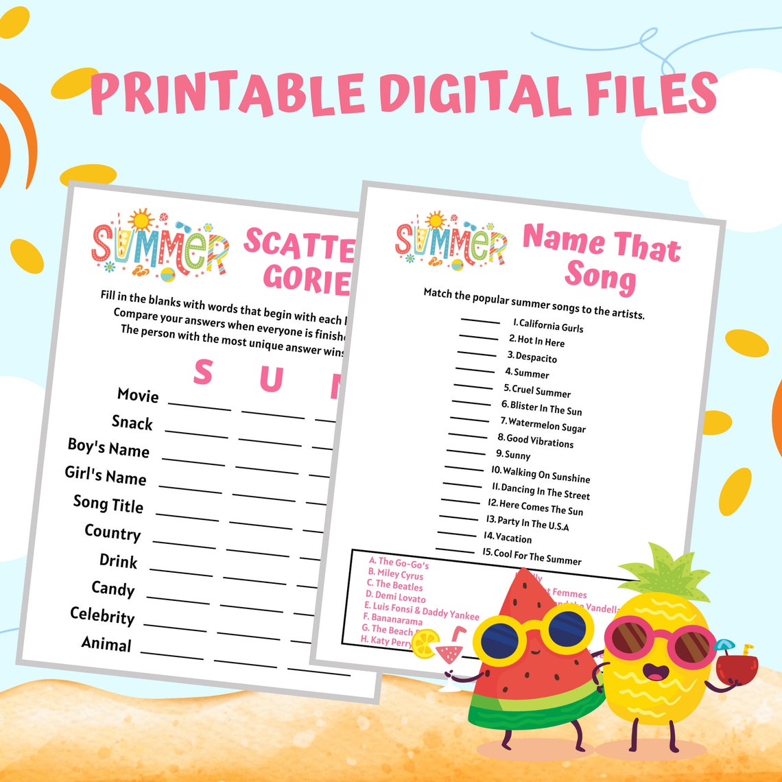 Summer Printable Summer Activities for Kids Adult Pool Party Game ...