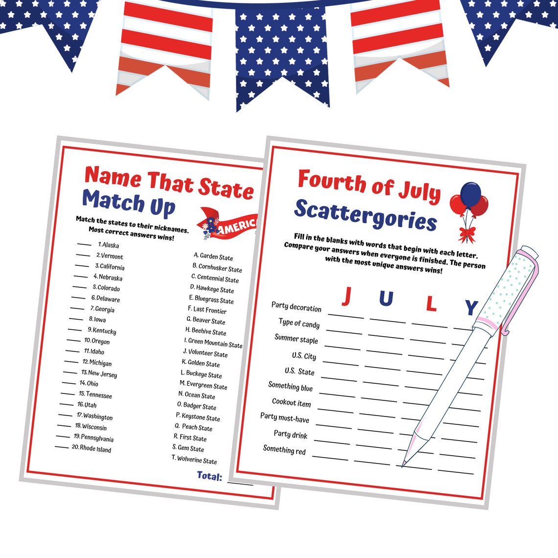 10 Fourth of July Games Bundle Independence Day Patriotic Games ...