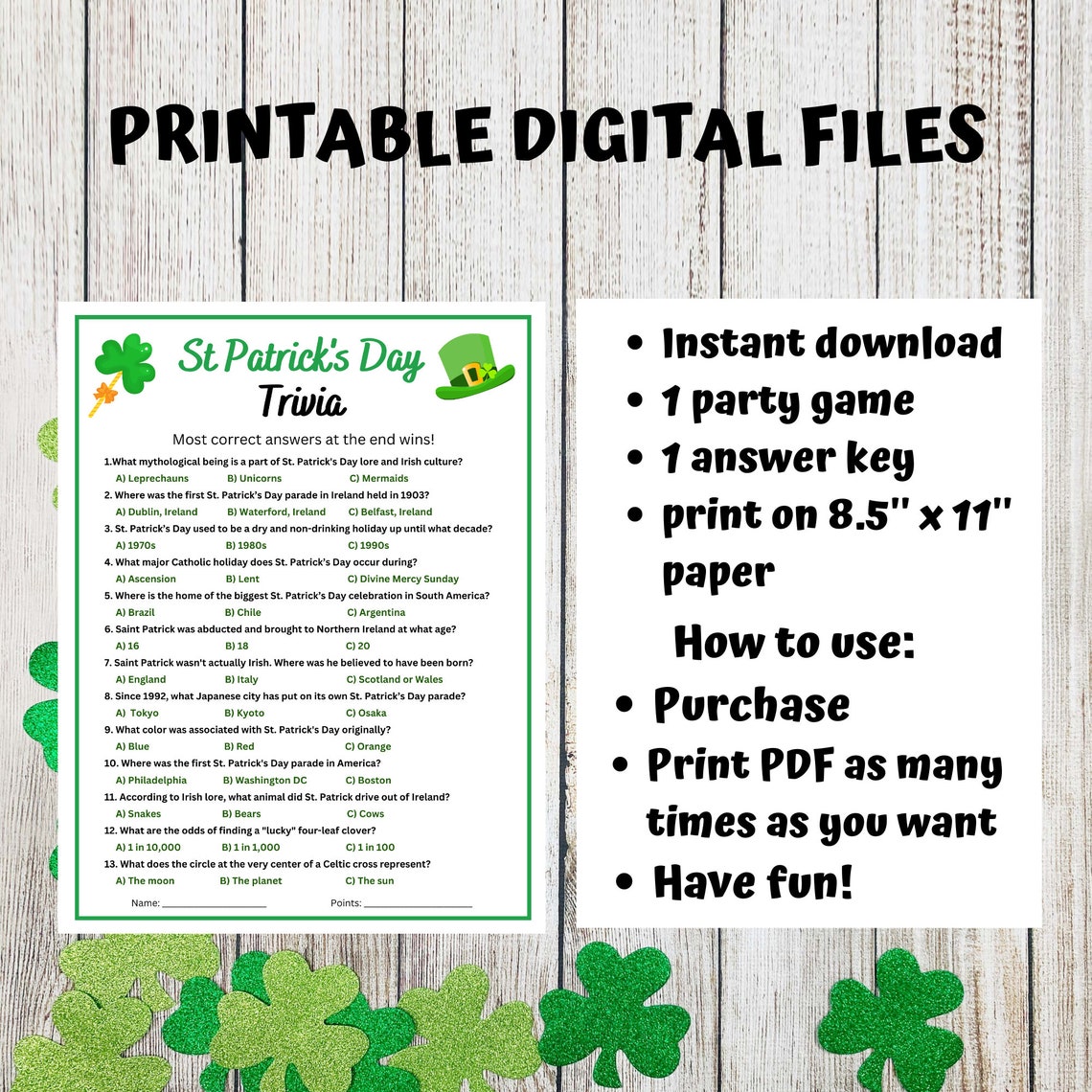 St Patrick's Day Trivia Printable Game | St Paddy's Day Office ...