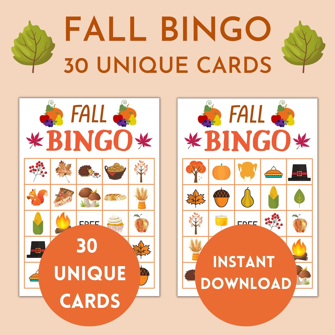 30 Cards Fall Bingo Printable | Seasonal Game for Adults and Kids ...