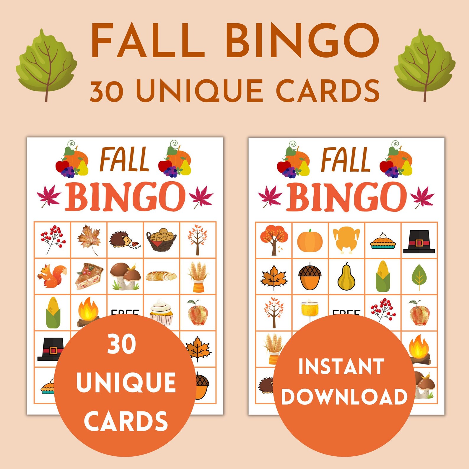 30 Cards Fall Bingo Printable | Seasonal Game for Adults and Kids ...