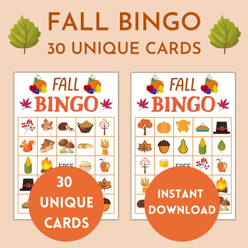 30 Cards Fall Bingo Printable | Seasonal Game for Adults and Kids ...