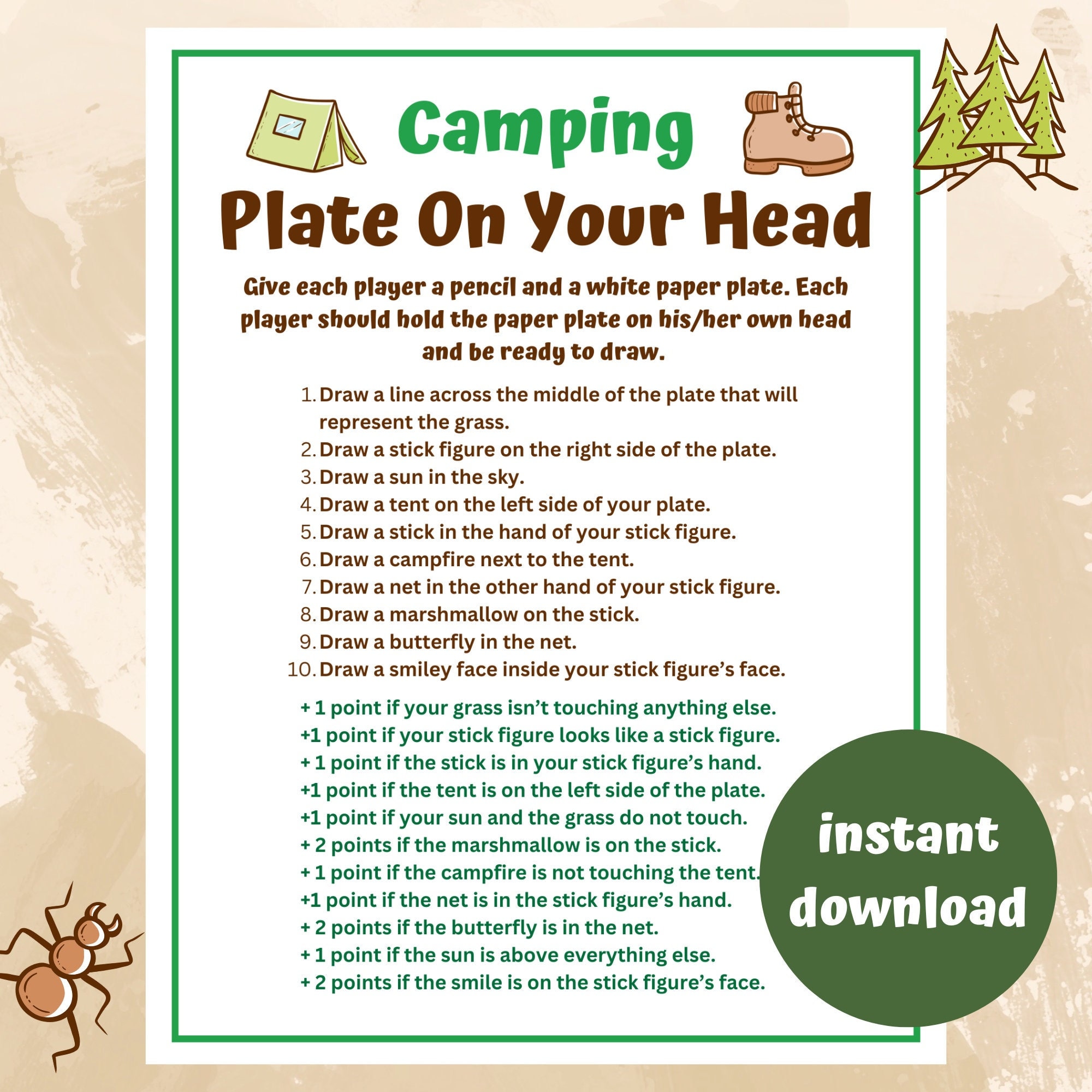Camping Plate on Your Head Printable | Camp Icebreaker | Camping ...