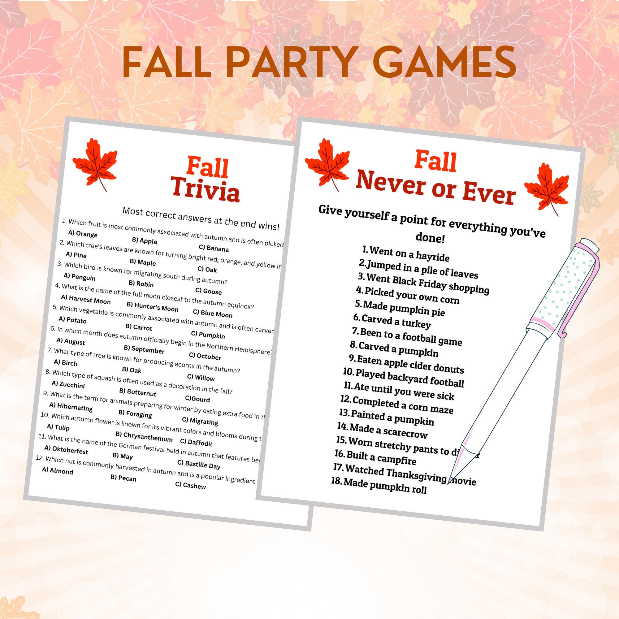 20 Fall Party Games Bundle, Printable Autumn Games, Fun Fall Activities ...