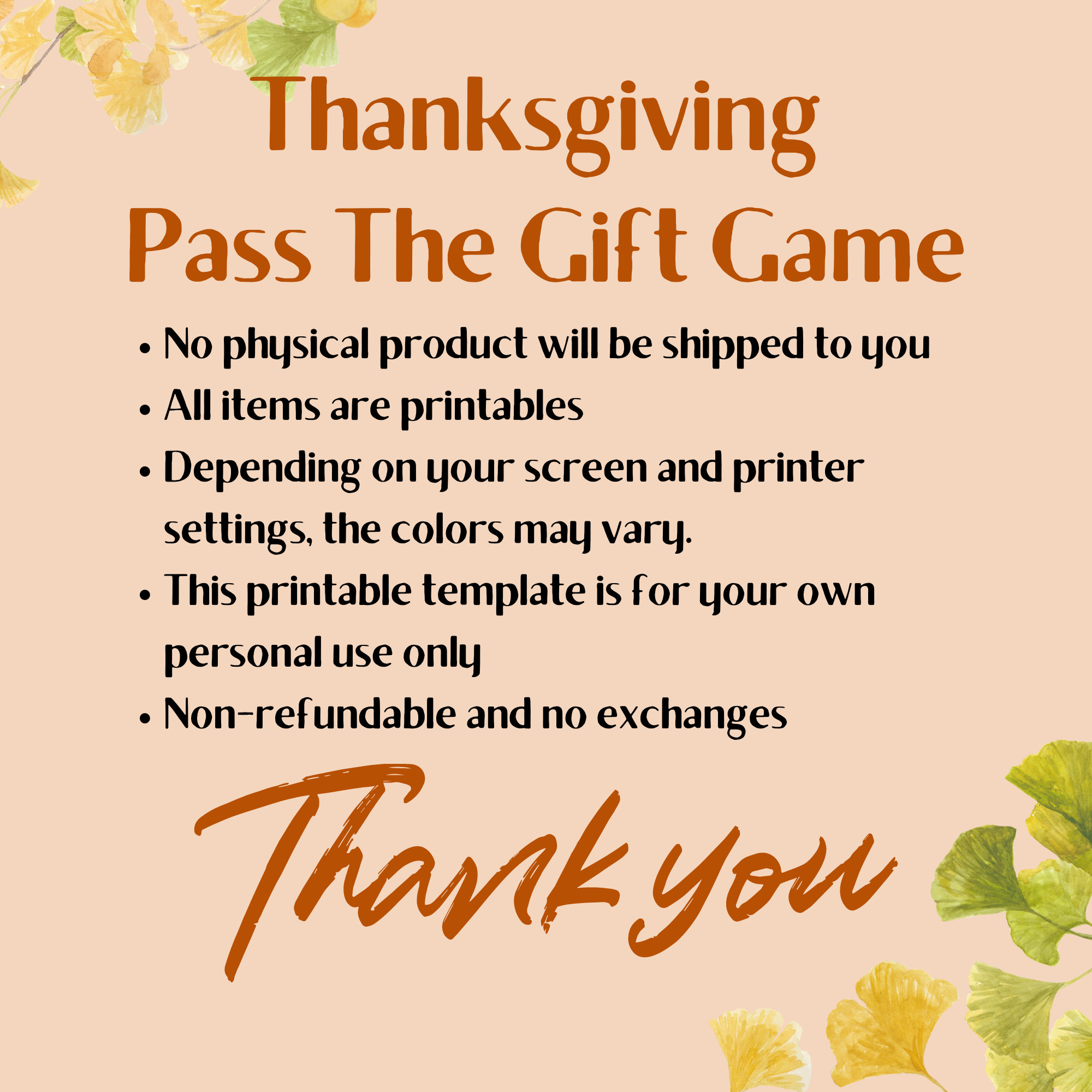 Pass the Gift Game | Thanksgiving Game Printable | Thanksgiving Party ...
