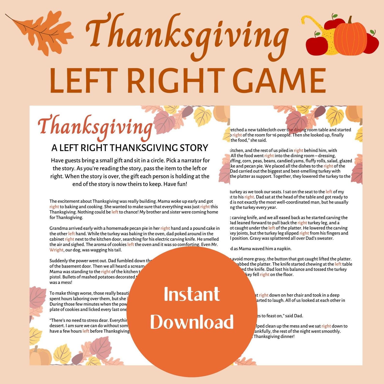 Thanksgiving Left Right Game Right Left Thanksgiving Dinner Party Games ...