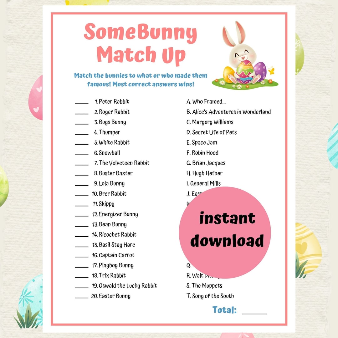 Easter Somebunny Match up Game | Famous Rabbit Match up | Easter Game ...