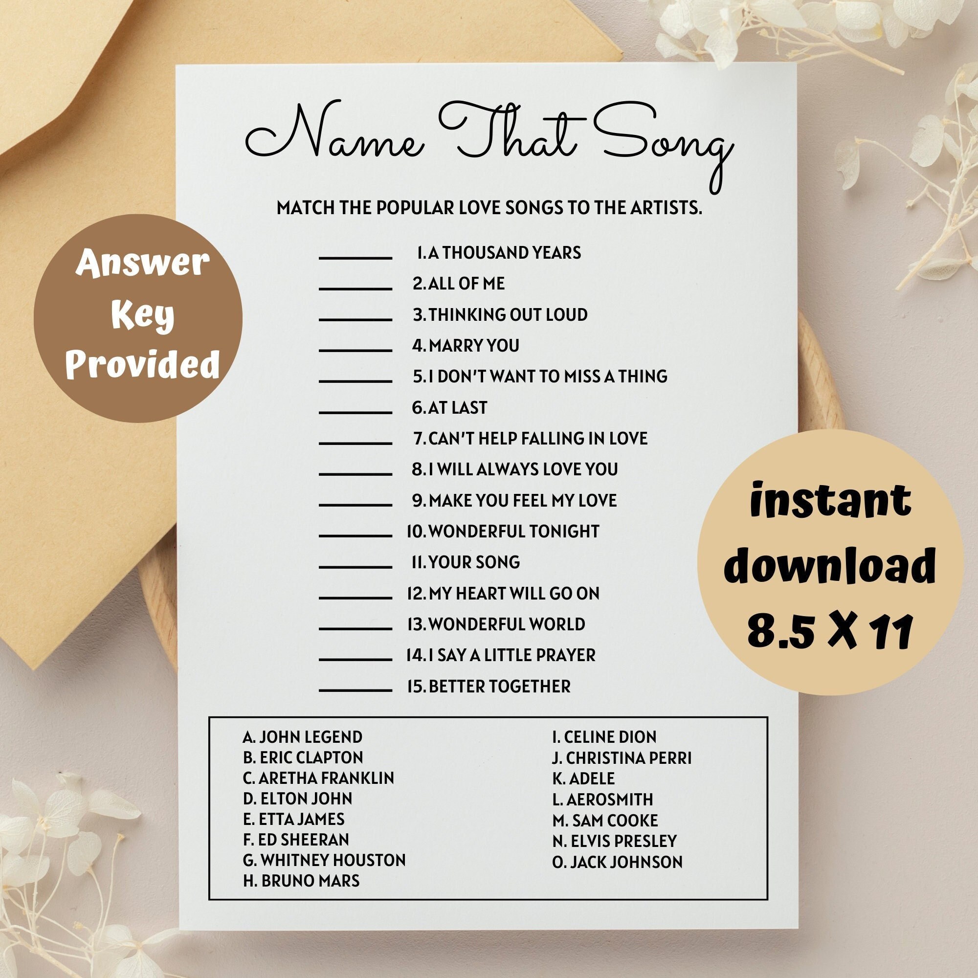 Name That Love Song Wedding Table Game | Wedding Song Game | Match the ...