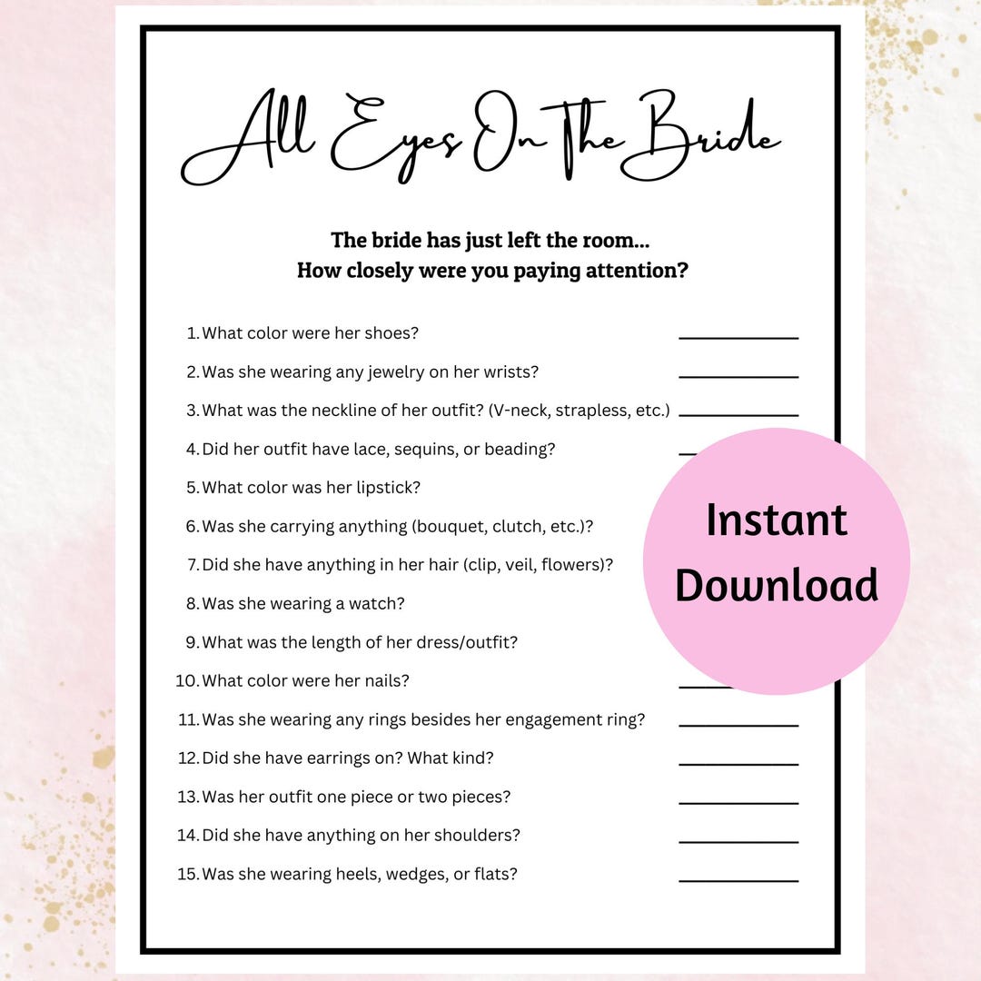 All Eyes on the Bride Game | Minimalist Wedding Party Game ...