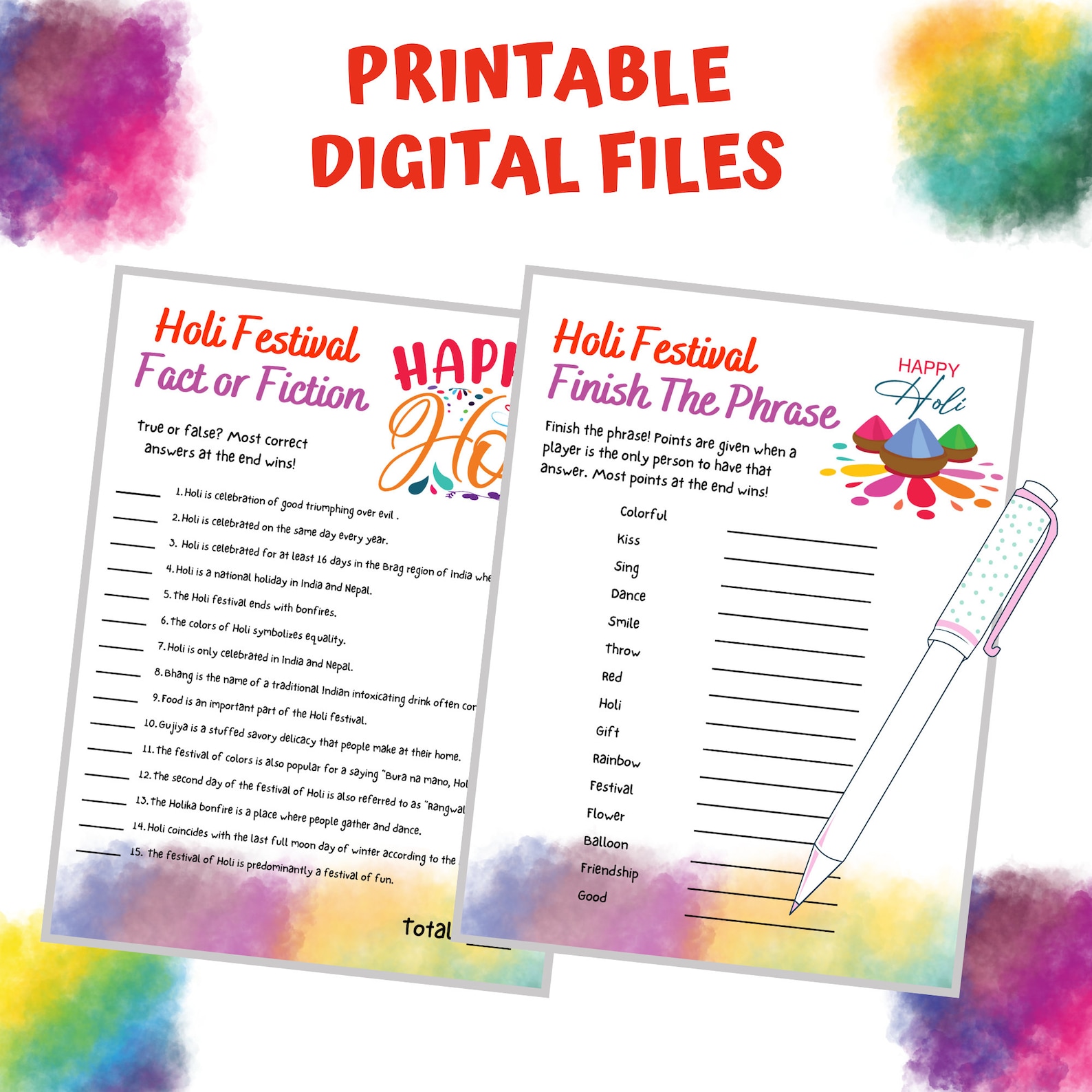 Holi Festival Games Bundle | Holi Activities for Kids | Holi Activities ...