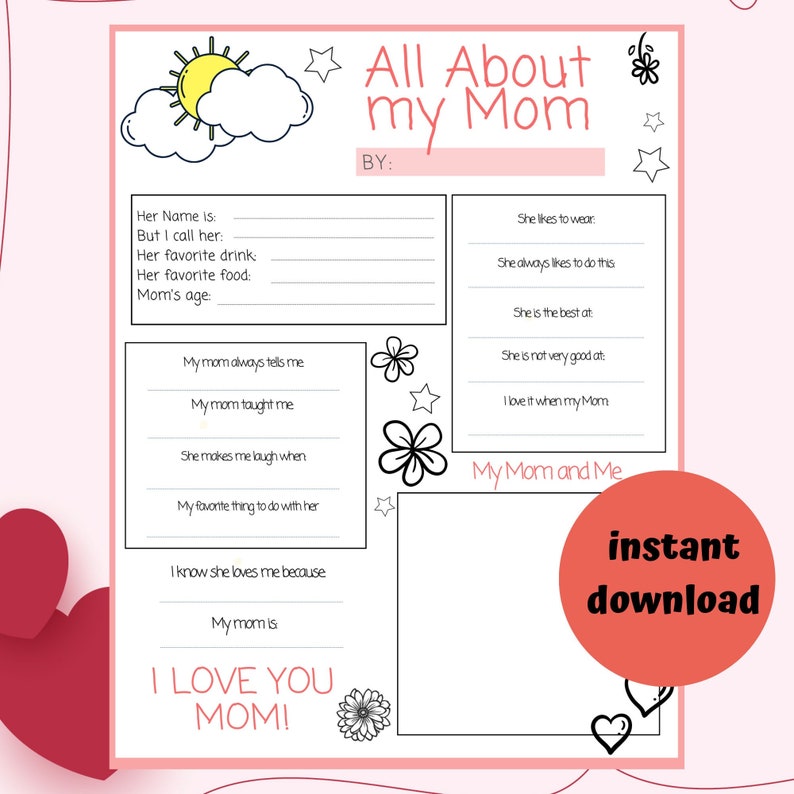 All About Mom Printable | Mother's Day Questionnaire Preschool | Mother ...
