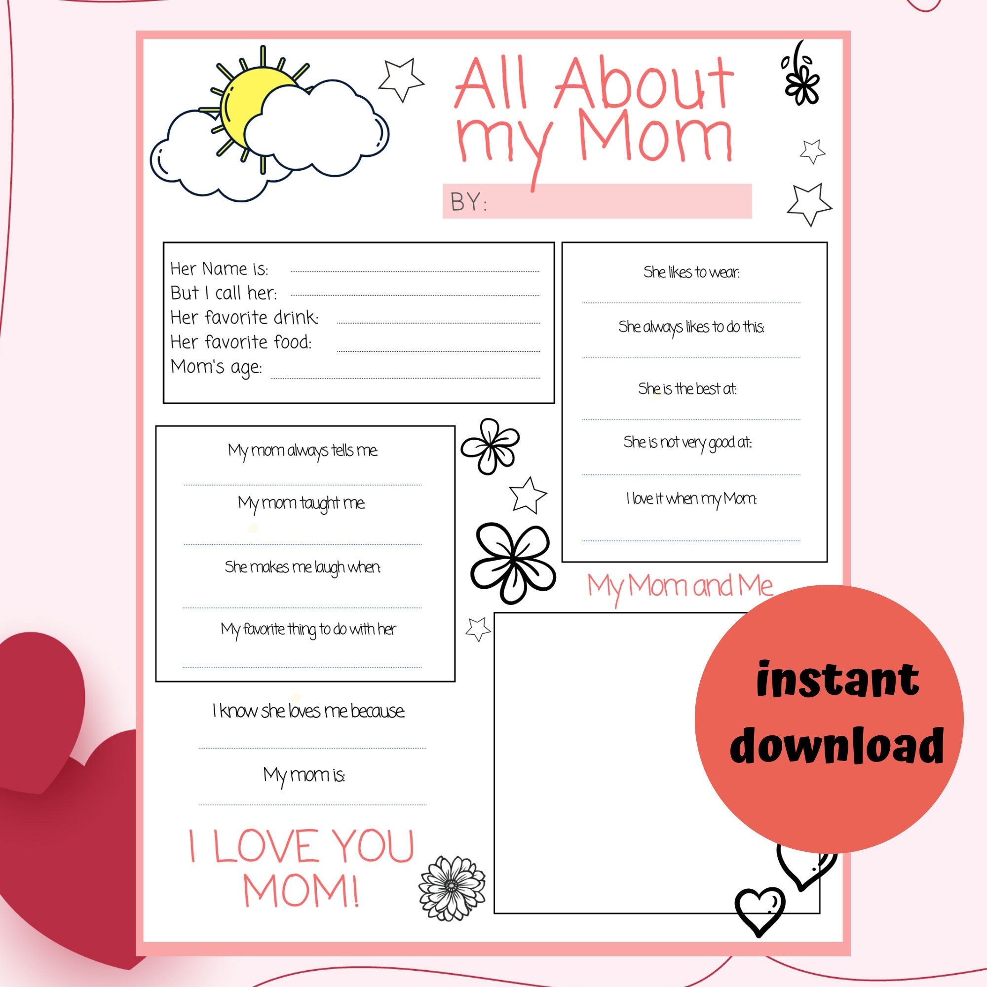 All About Mom Printable | Mother's Day Questionnaire Preschool | Mother ...