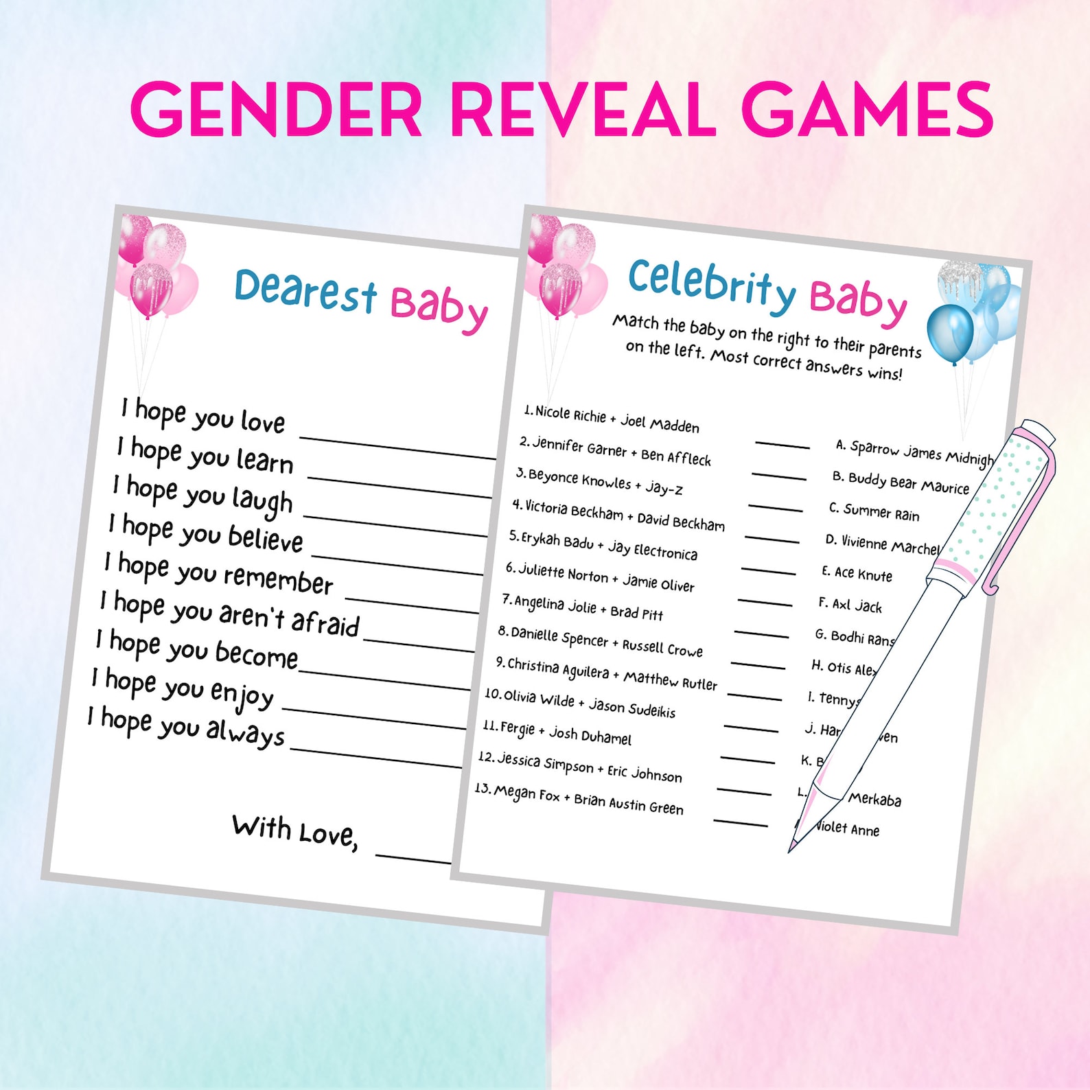 25 Gender Reveal Games Printable Gender Reveal Party Games - Etsy Australia