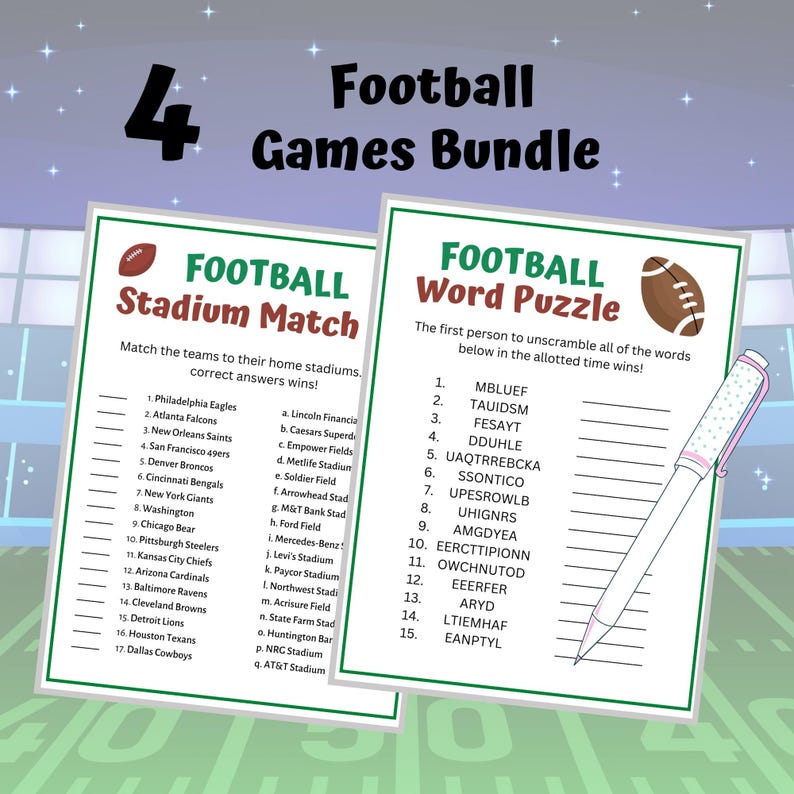4 Football Party Game Set | Football Trivia | Sup3r Bowl Printable ...